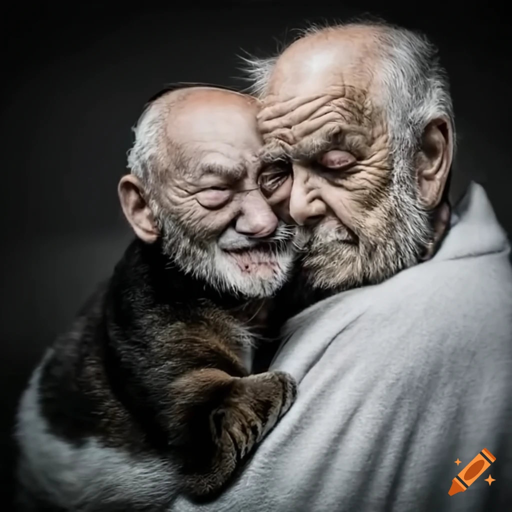 Old man sitting on a chair with a cat in front of a tv on Craiyon