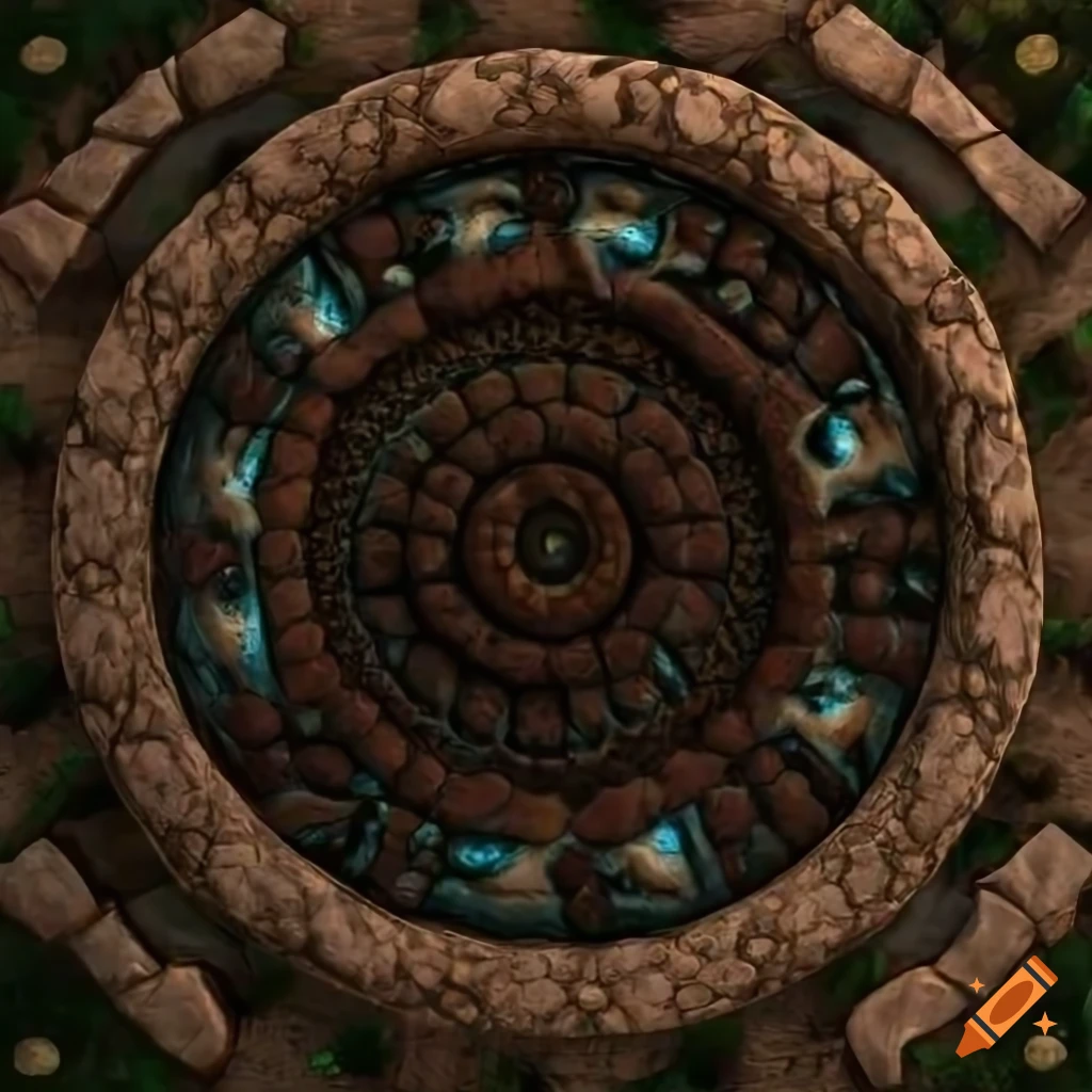 Top view of a 3d elf circle with ornate stone floor