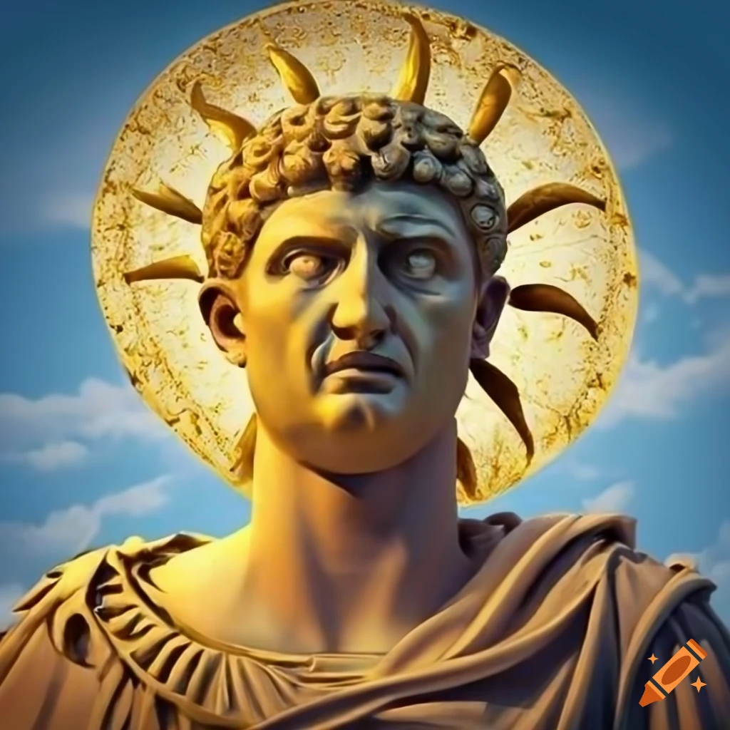 Roman emperor Aurelian with golden mask and sun god on Craiyon