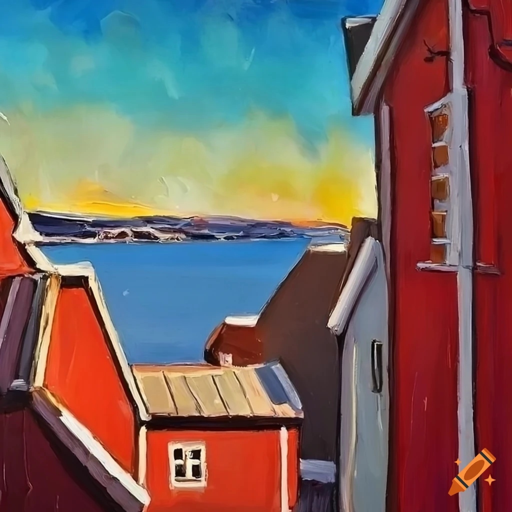 Oil painting inspired by modigliani of a colorful seaside town in ...