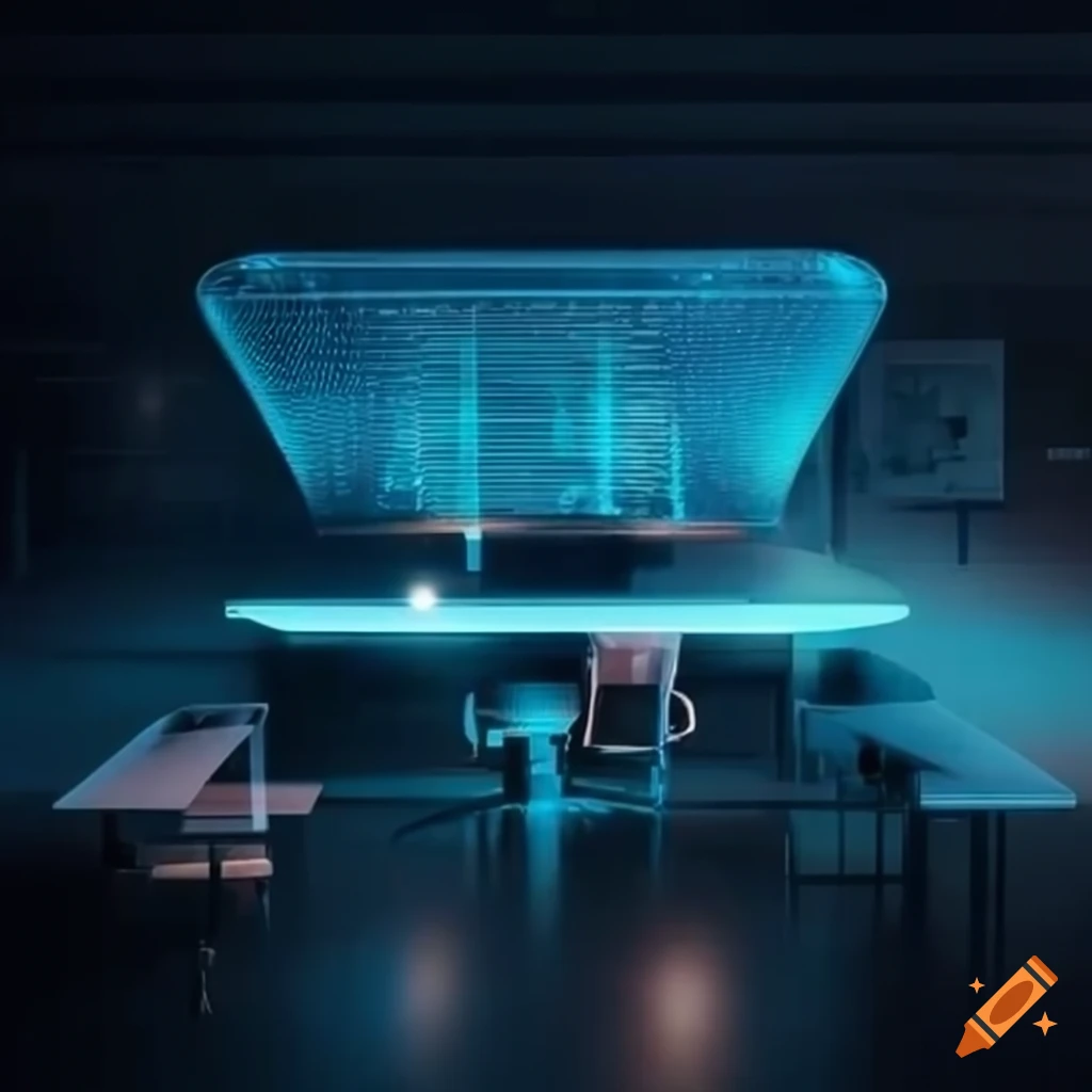 Sleek office with holographic interfaces
