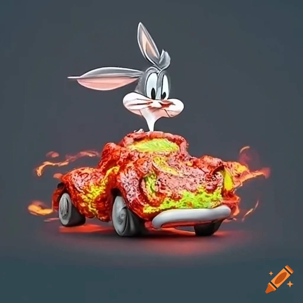 Cartoon illustration of a Looney Tunes lava car on Craiyon