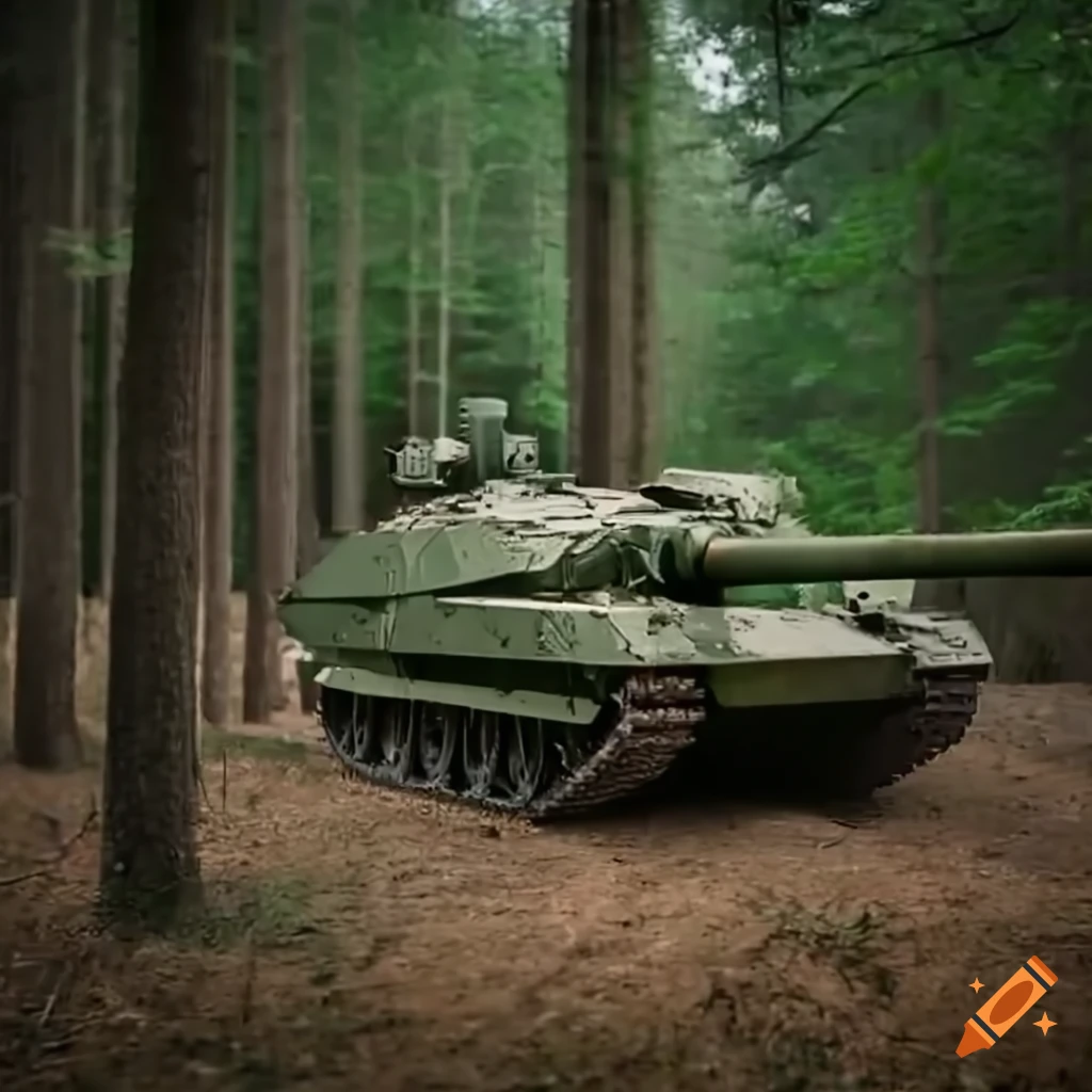 Modern MBT tank in a forest on Craiyon
