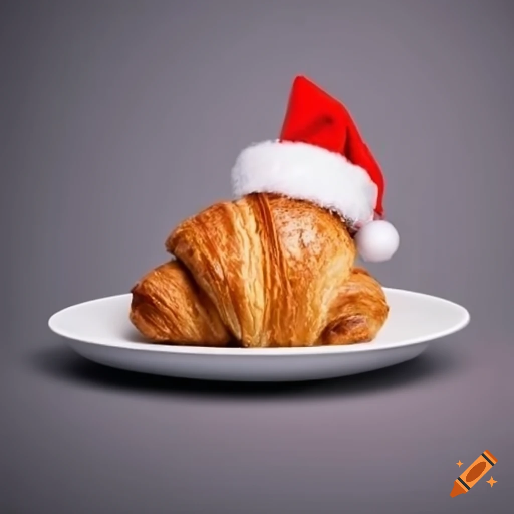 Croissant with santa hat on a plate