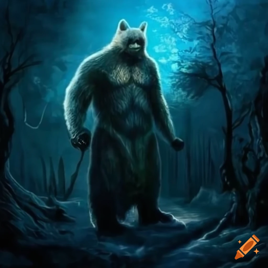 Ilustration of a nordic druidic bear god on Craiyon