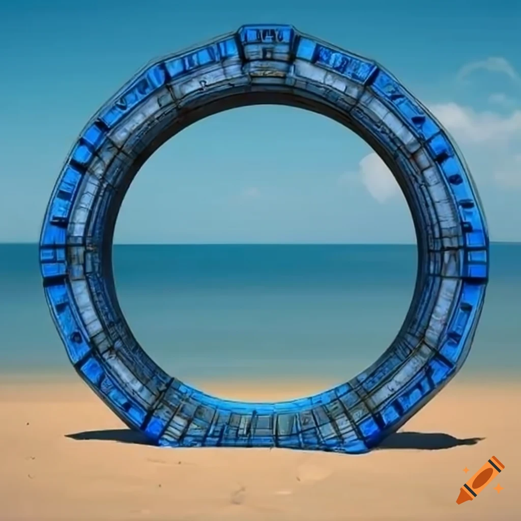 Blue stargate on a sunny beach