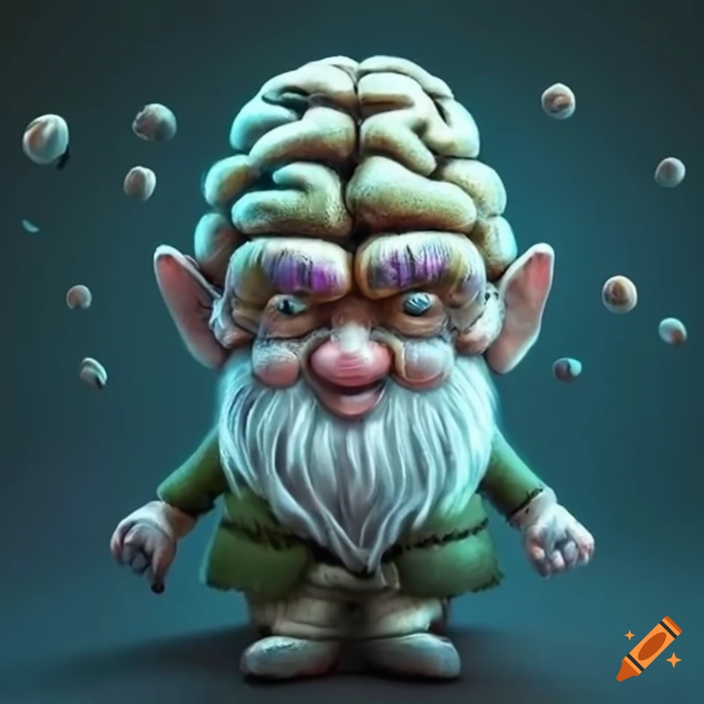 Gnome with cannabis plant brain