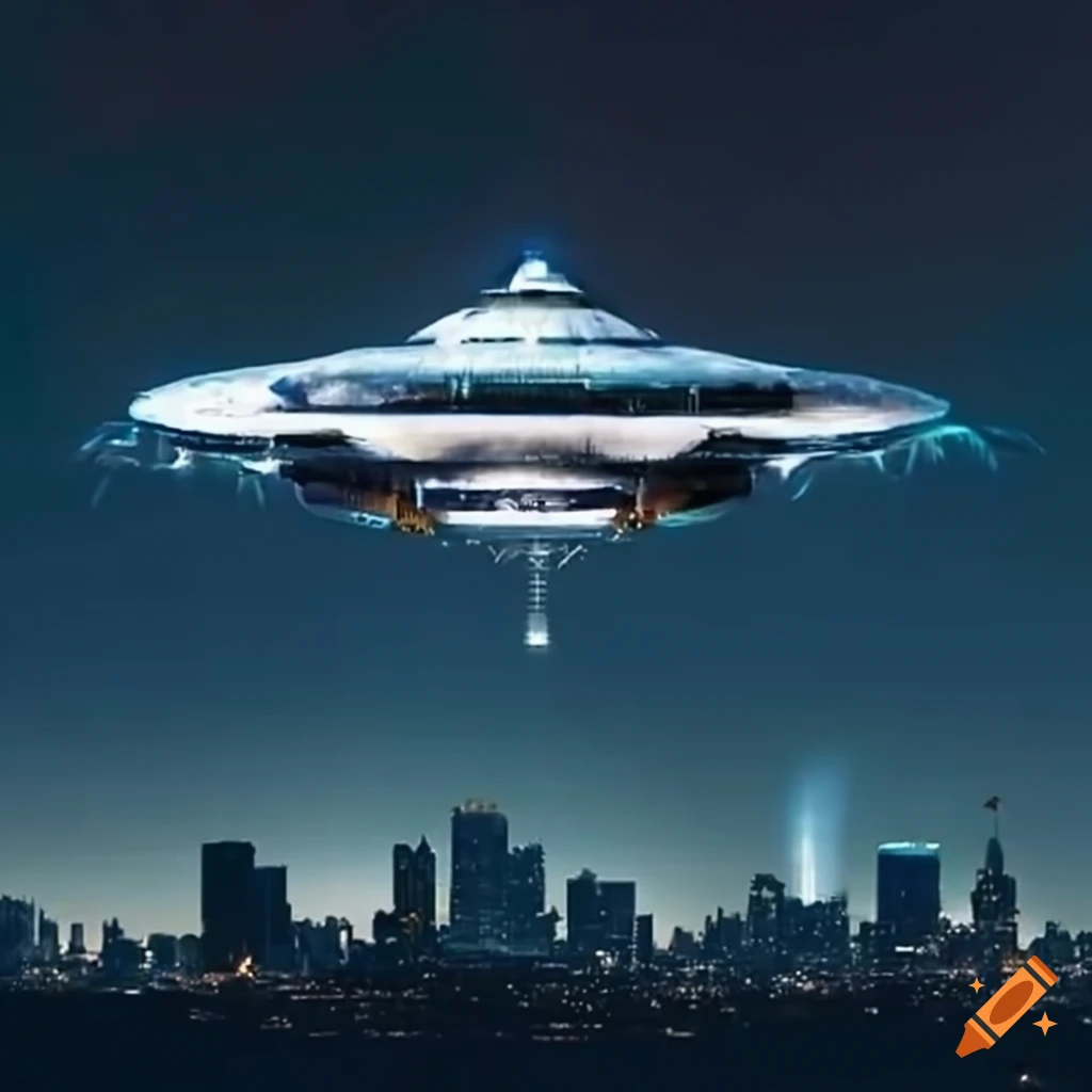 Massive ufo fleet hovering over a city skyline