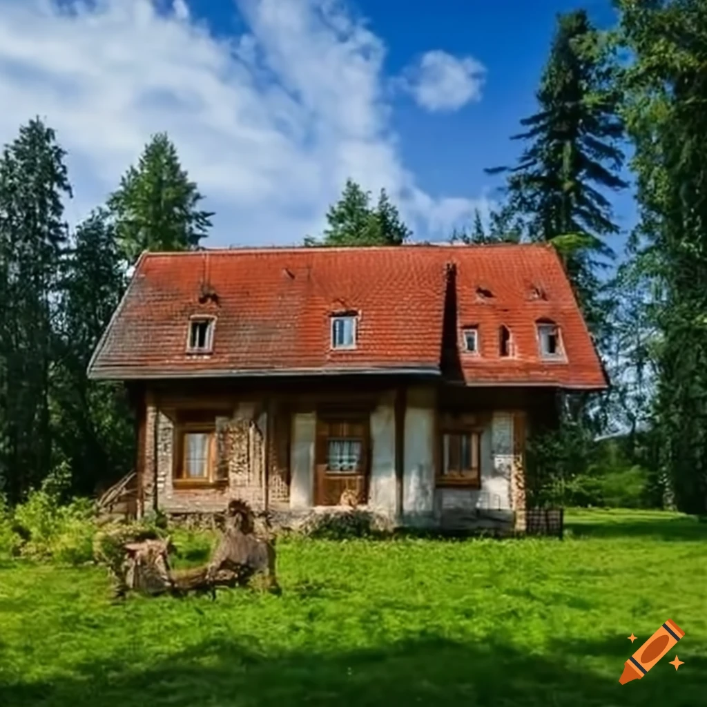 Small belarusian village house with large yard on Craiyon