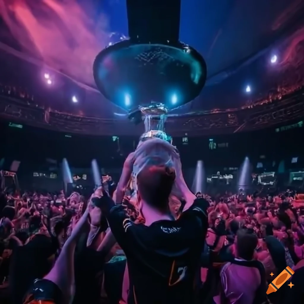 Intense esports betting match with cheering fans in the stadium on Craiyon