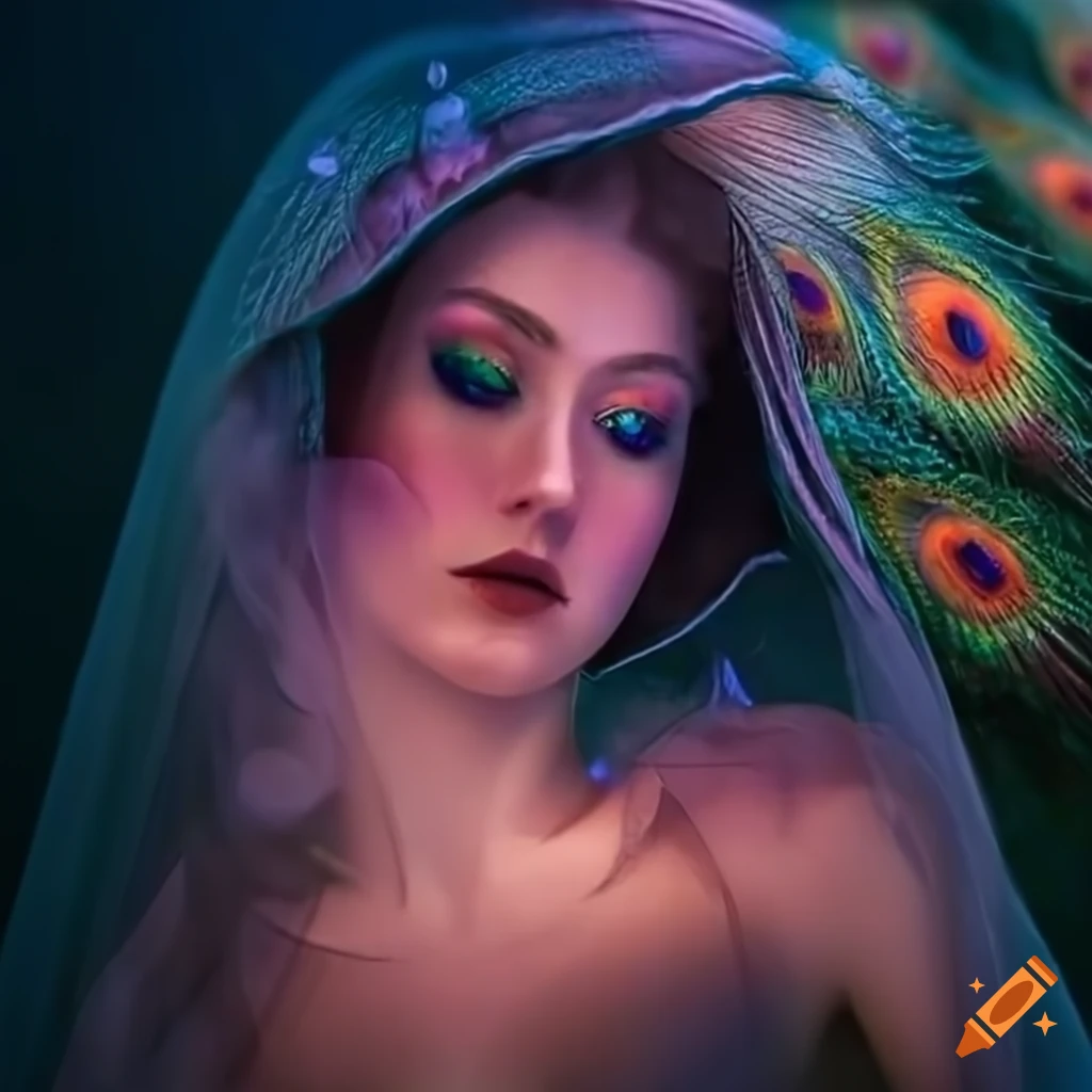 Image of a mystical Curandera and a Raven in a forest garden on Craiyon