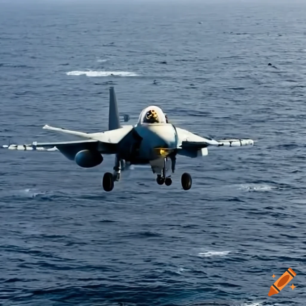 Fighter jet landing on an aircraft carrier