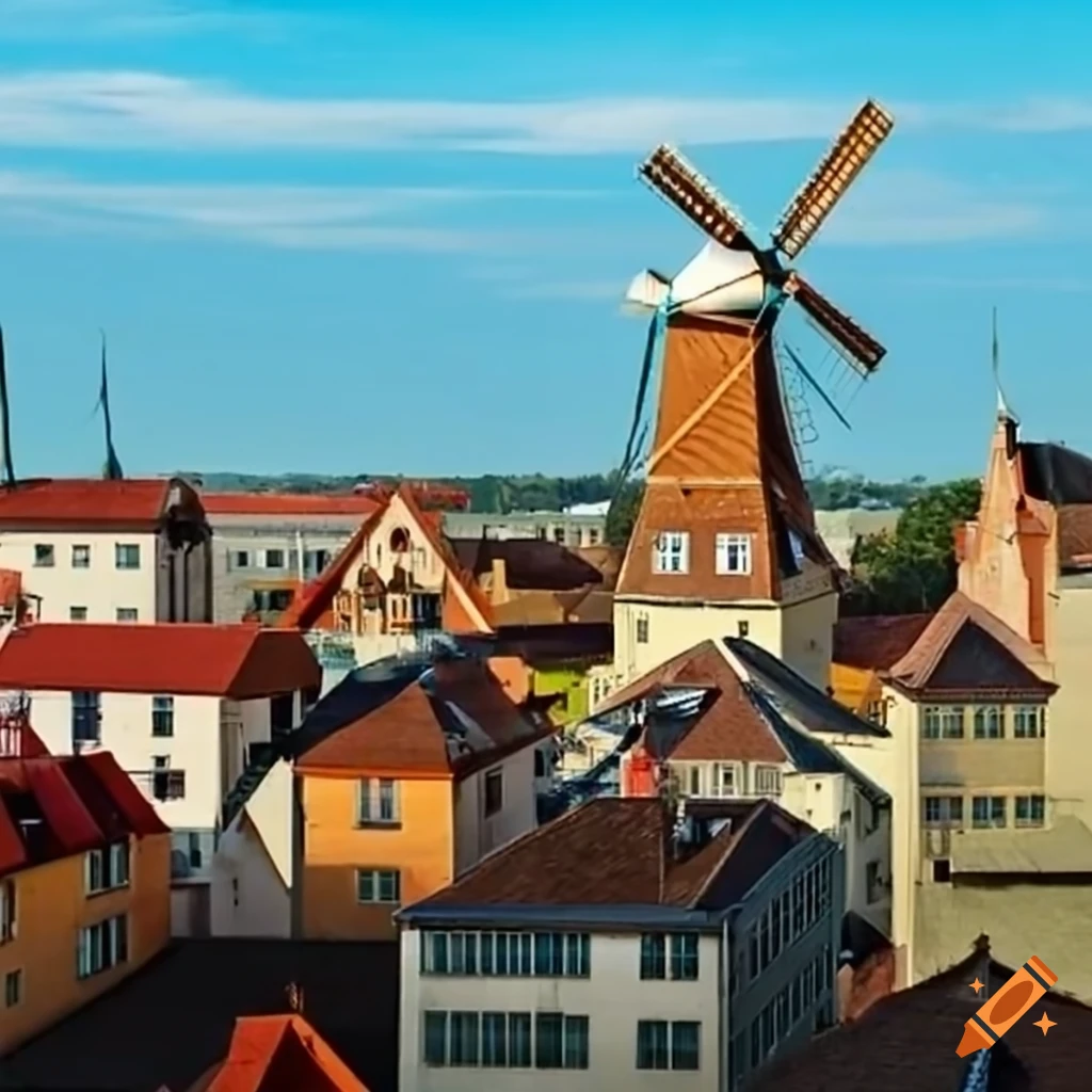 Iconic windmills in a charming cityscape