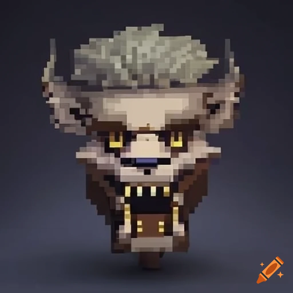 Pixel art of a humanoid beast bust on Craiyon