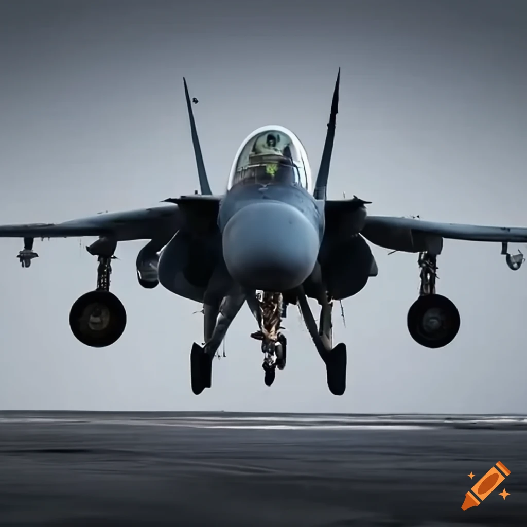 Fighter jet landing on an aircraft carrier on Craiyon