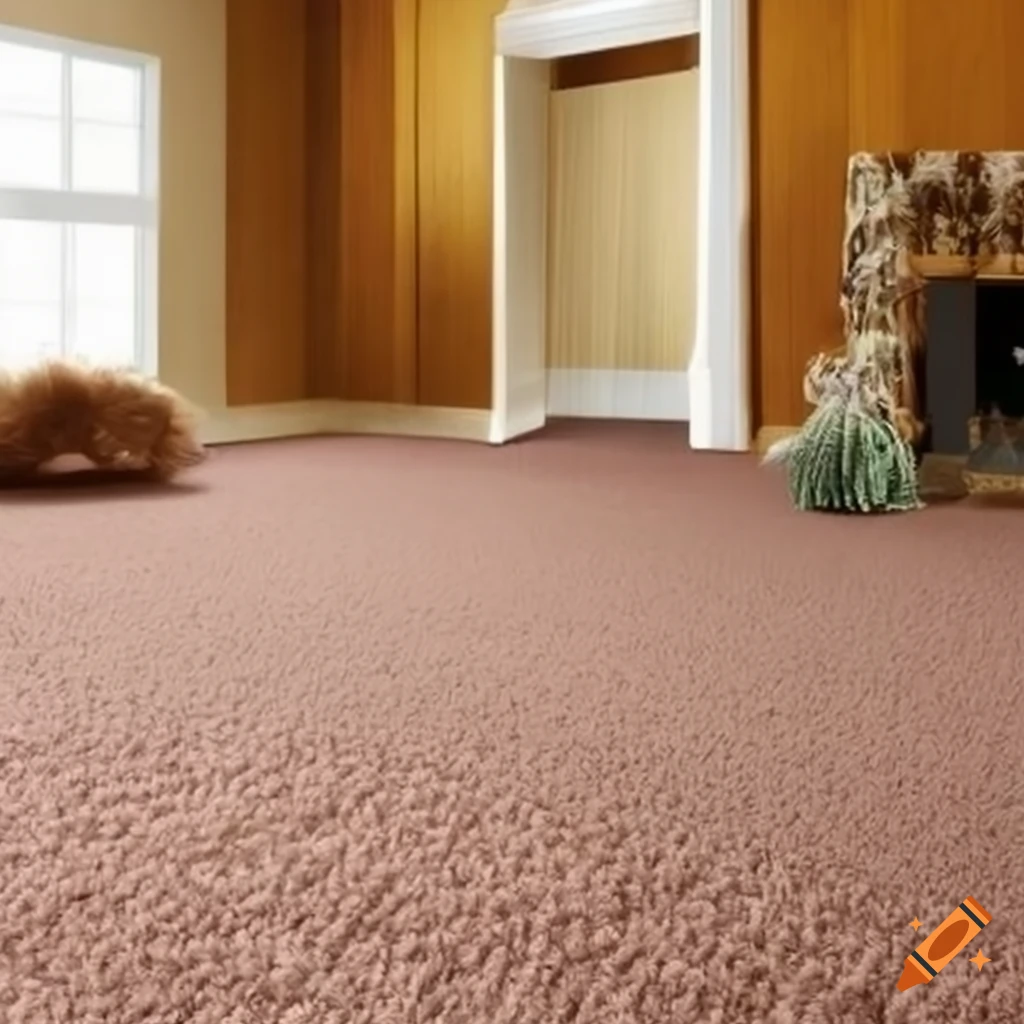 Retro room with wood paneling and shag carpet on Craiyon