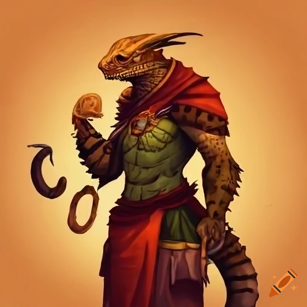 Illustration of a wise lizardfolk monk on Craiyon