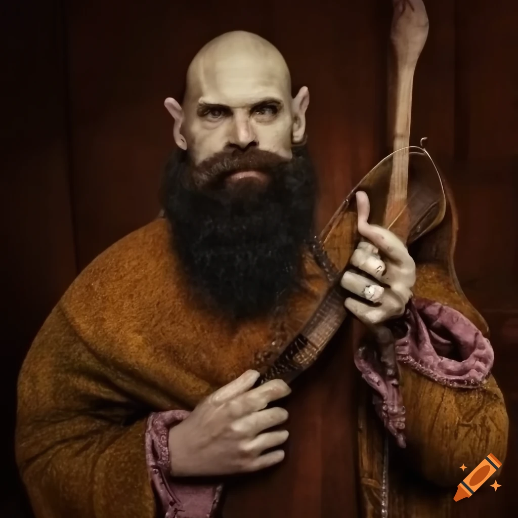 Illustration of a bard orc playing a lute