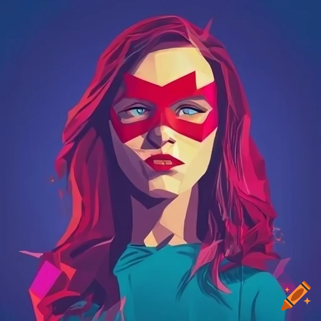 Retro style polygon masked super hero girl portrait on Craiyon
