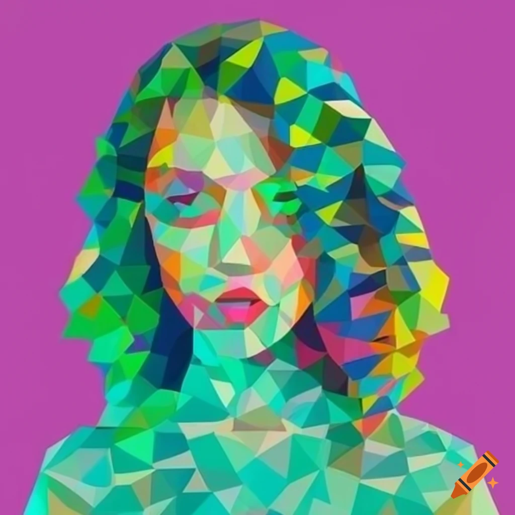 Retro style polygon portrait of a girl with plants on Craiyon
