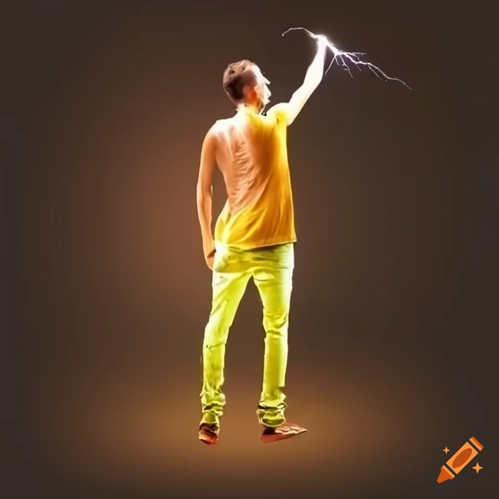 Image of a man holding lightning on Craiyon