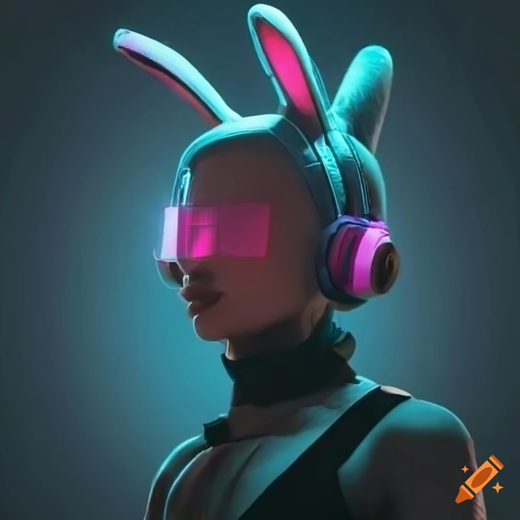 Close up of a cyberpunk rabbit with headphones on Craiyon