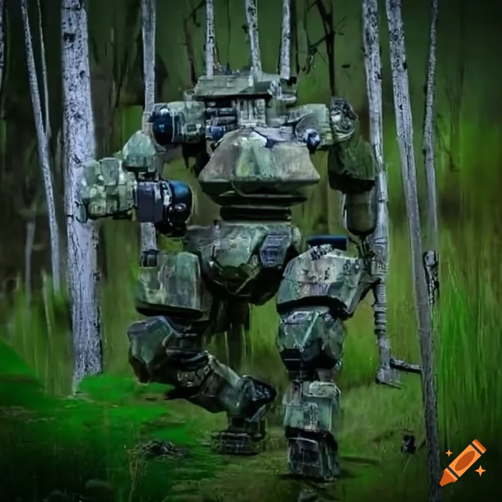 Camouflaged light Armored Mech in a marsh on Craiyon