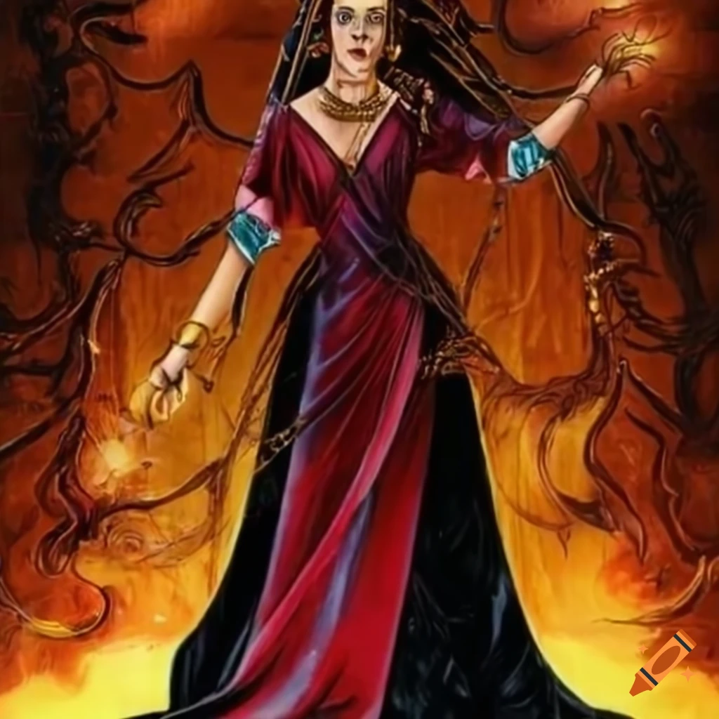 Artwork of princess of wands and four of wands tarot cards on Craiyon