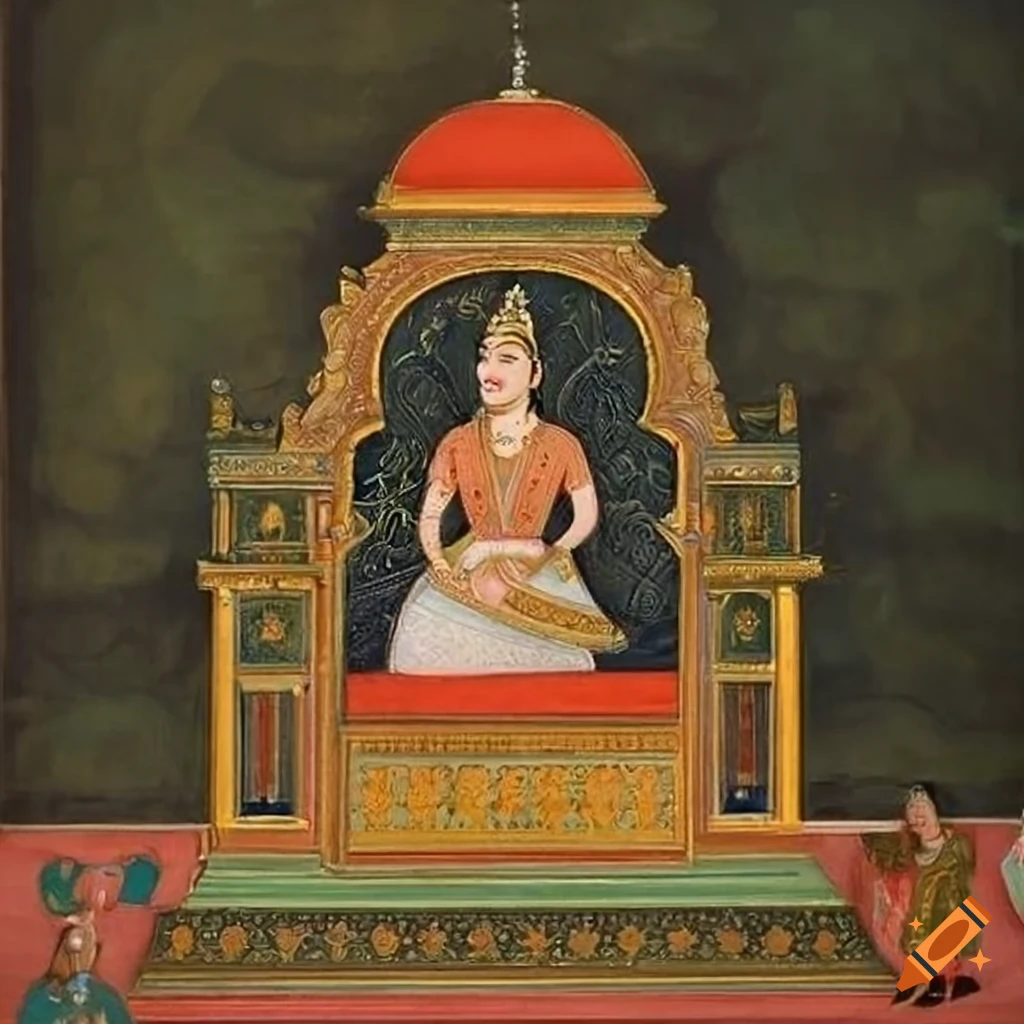 Vivid miniature painting of a royal darbar on Craiyon