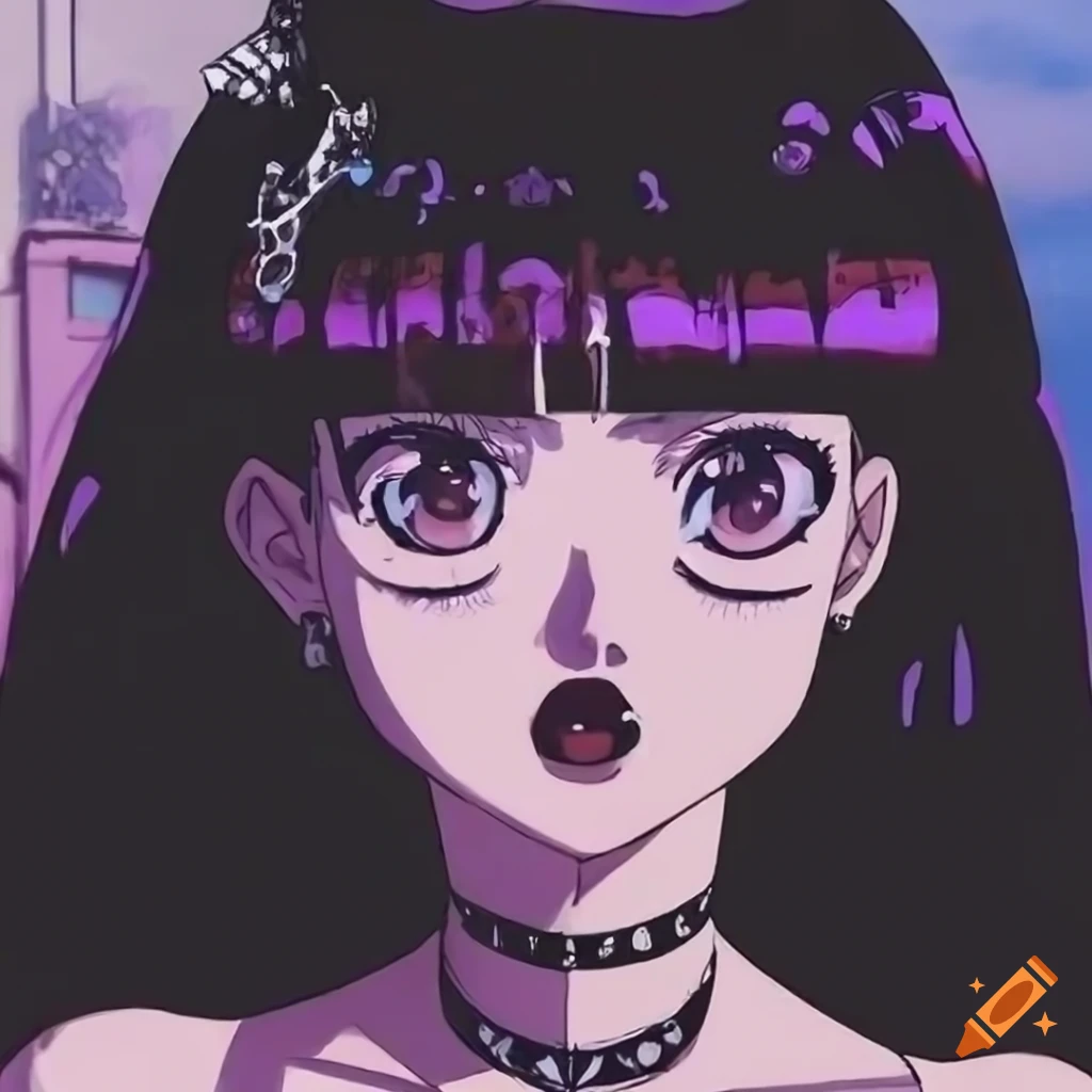Gothic anime lady with retro 90s aesthetic on Craiyon