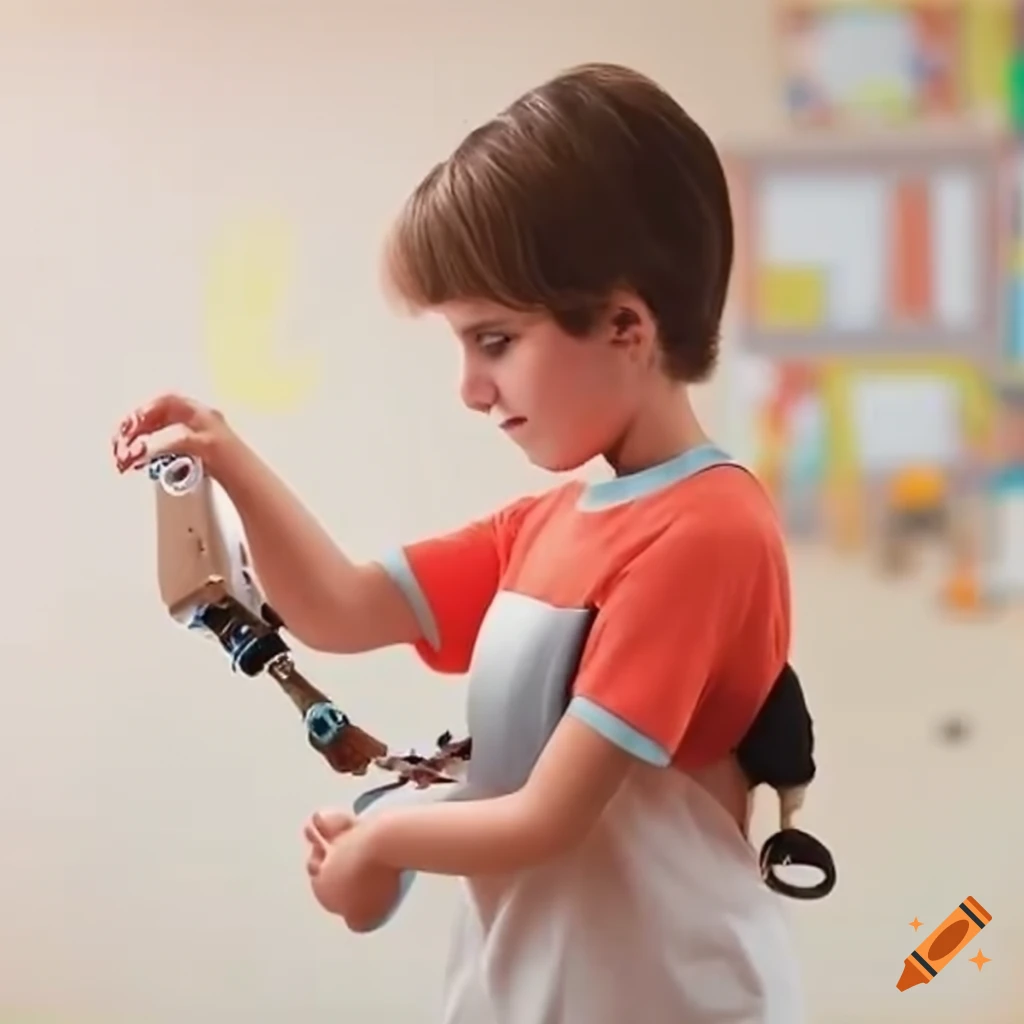 Students prototyping prosthetic limbs in school on Craiyon