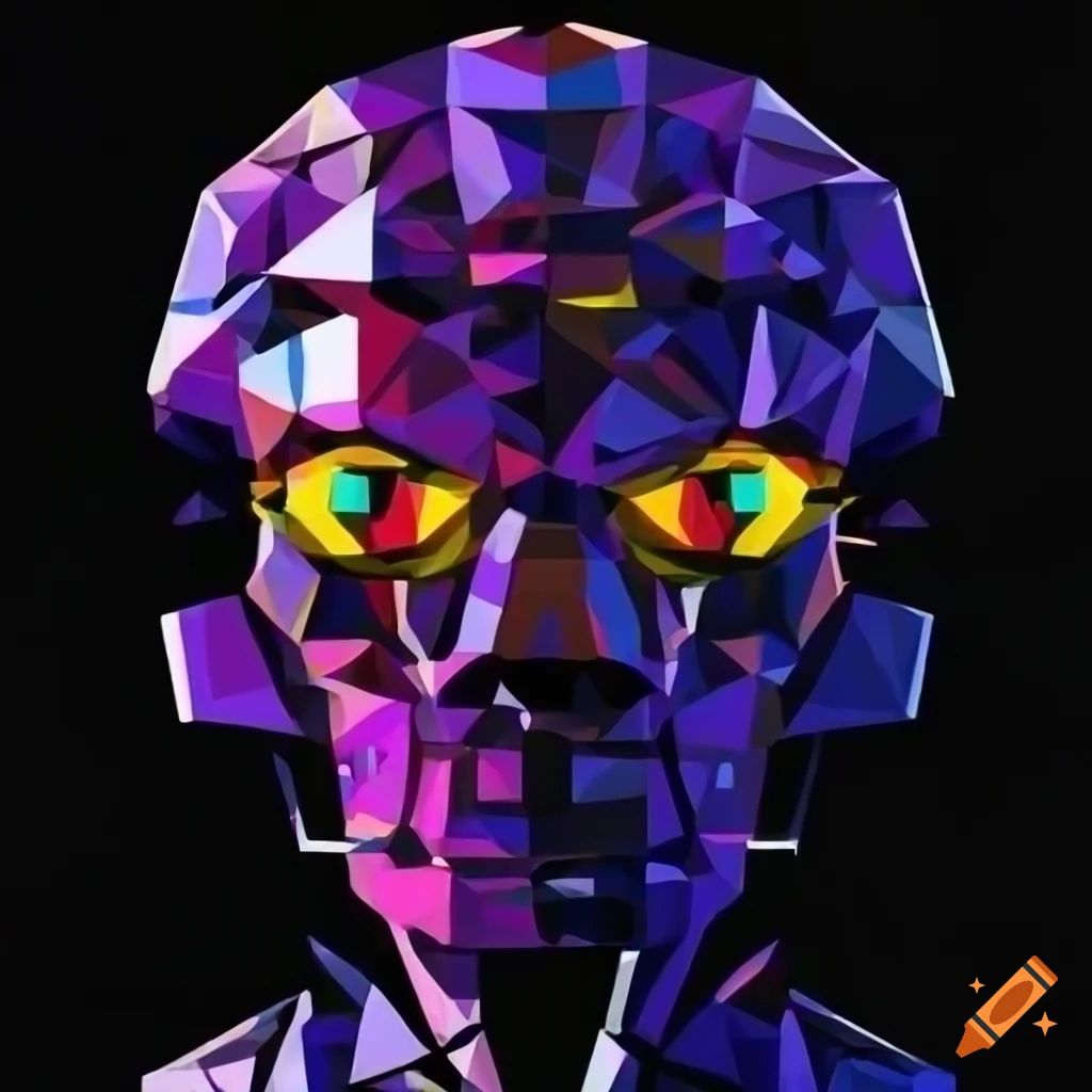 Retro polygon super monster robot portrait