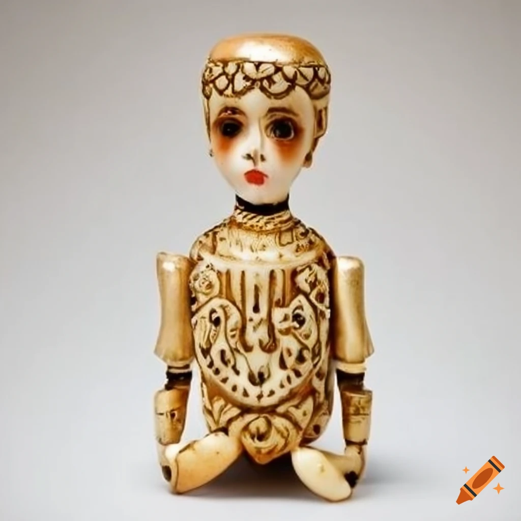 Carved gold doll made of ivory, brass, and bone