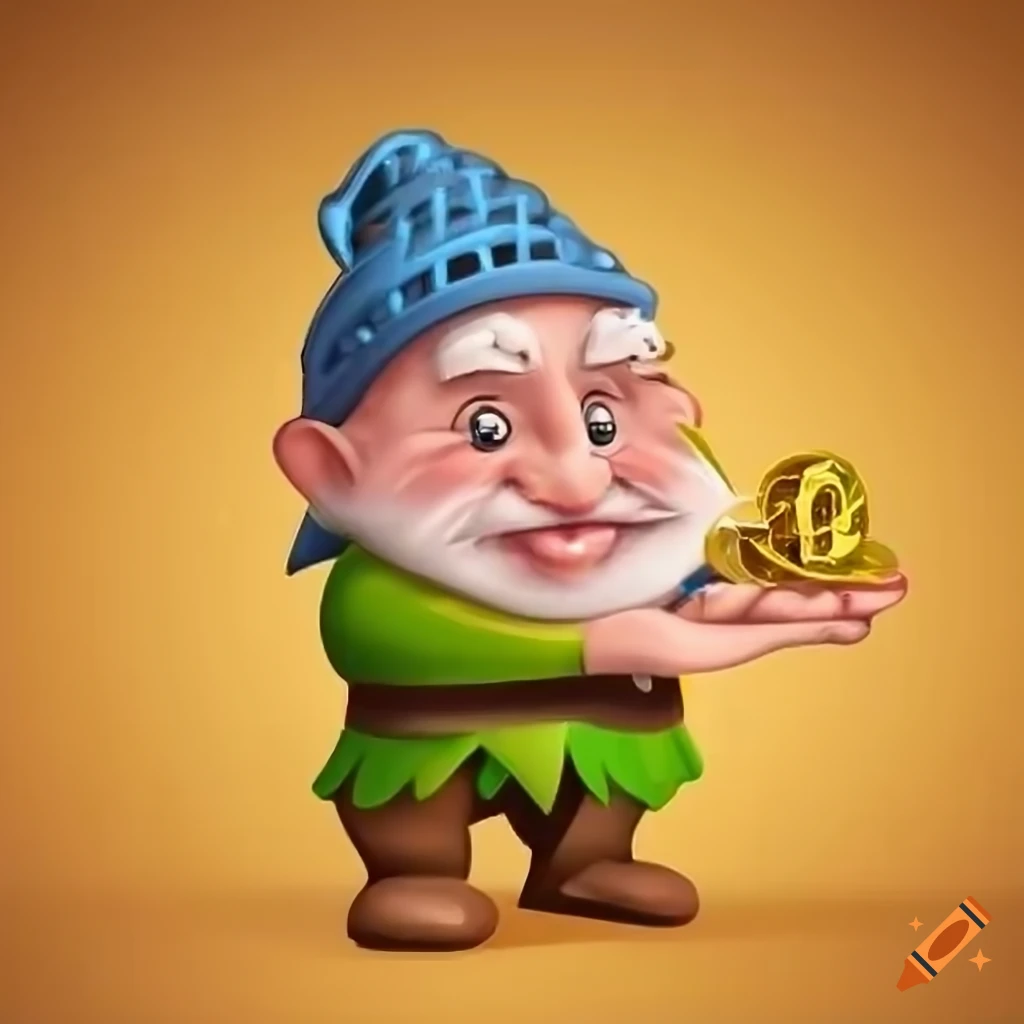 Childish dwarf next to a treasure chest in a whimsical scene on Craiyon