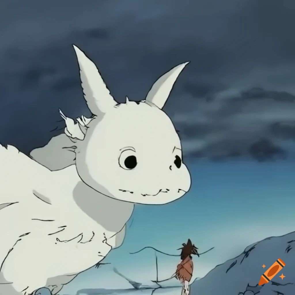 White dragon in the mist from studio ghibli