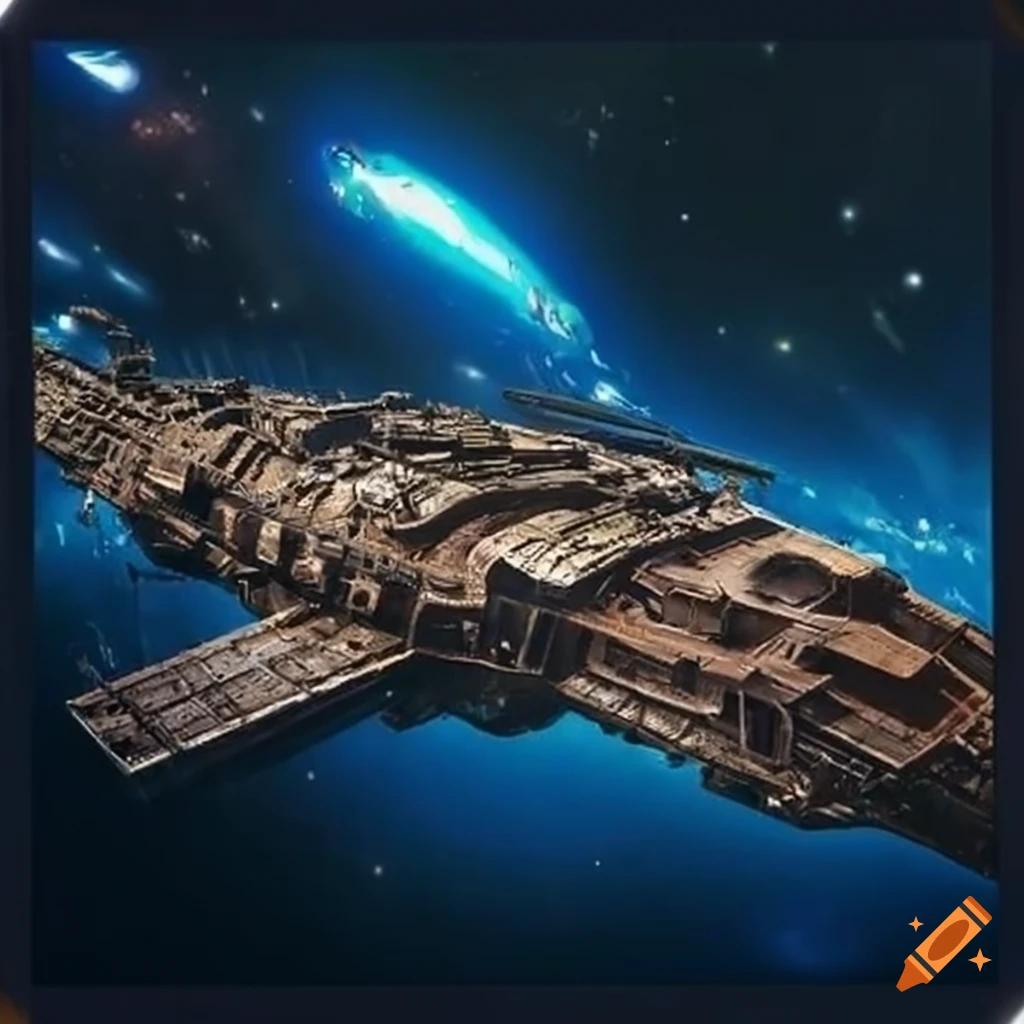 Fantasy spaceship traveling through space on Craiyon