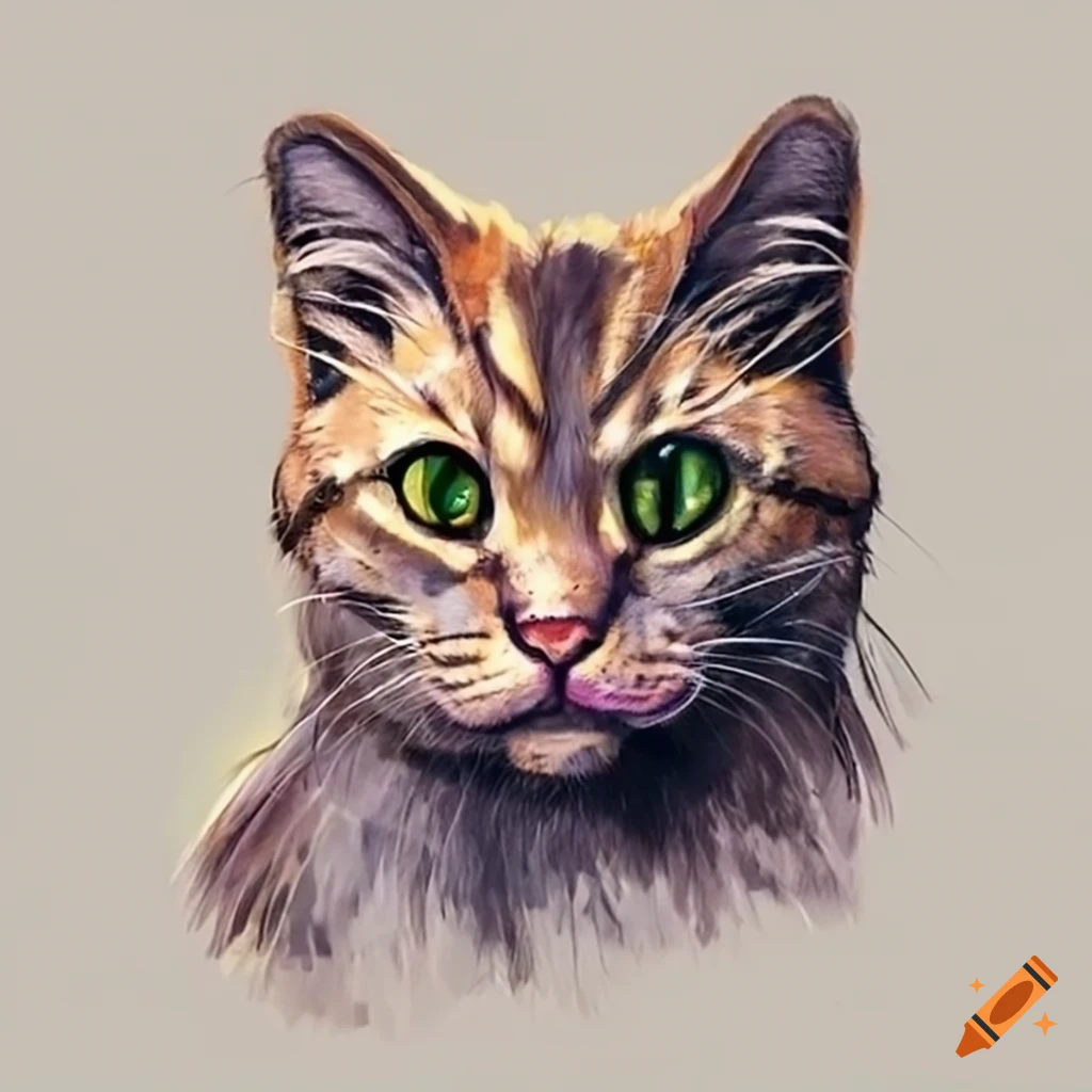 Detailed drawing of a winged cat in the mountains with symmetrical ...