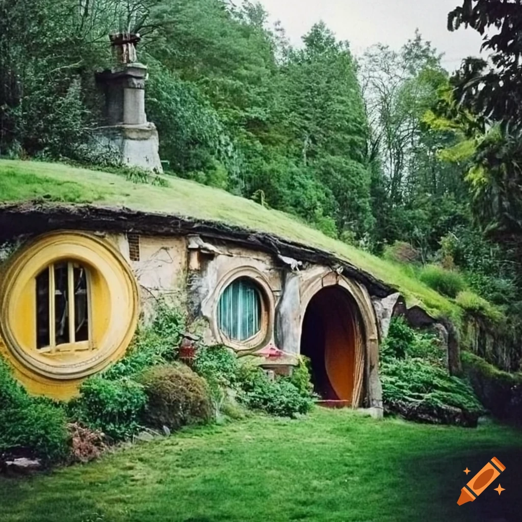 Realistic photo of a wide hobbit house on Craiyon