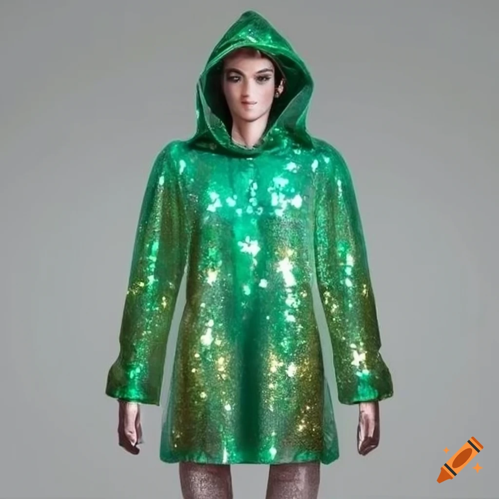 Sparkly green and gold translucent hooded coat