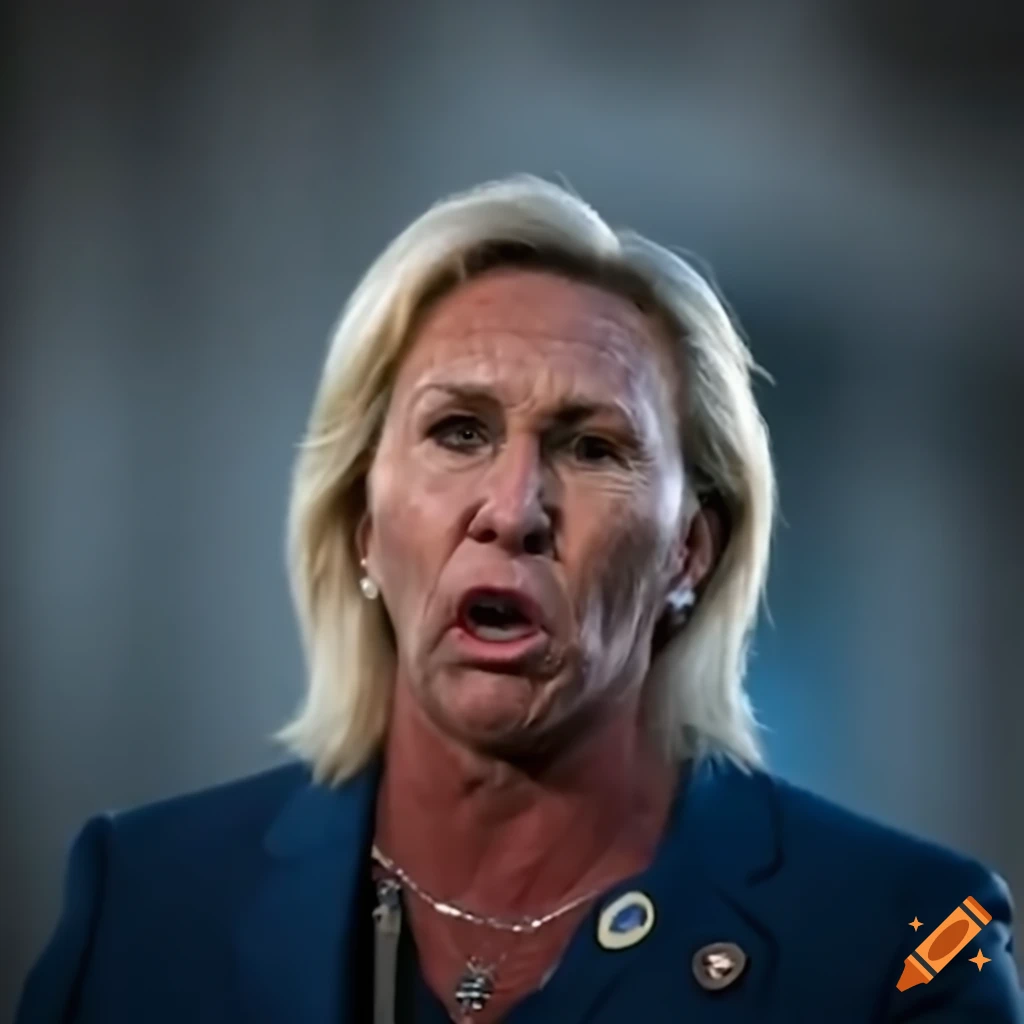 Image of Marjorie Taylor Green expressing anger on Craiyon