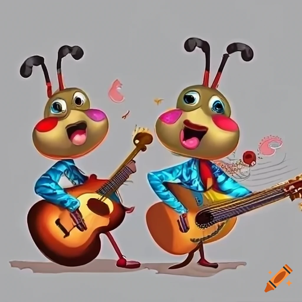 Cartoonish mariachi bugs playing musical instruments on Craiyon