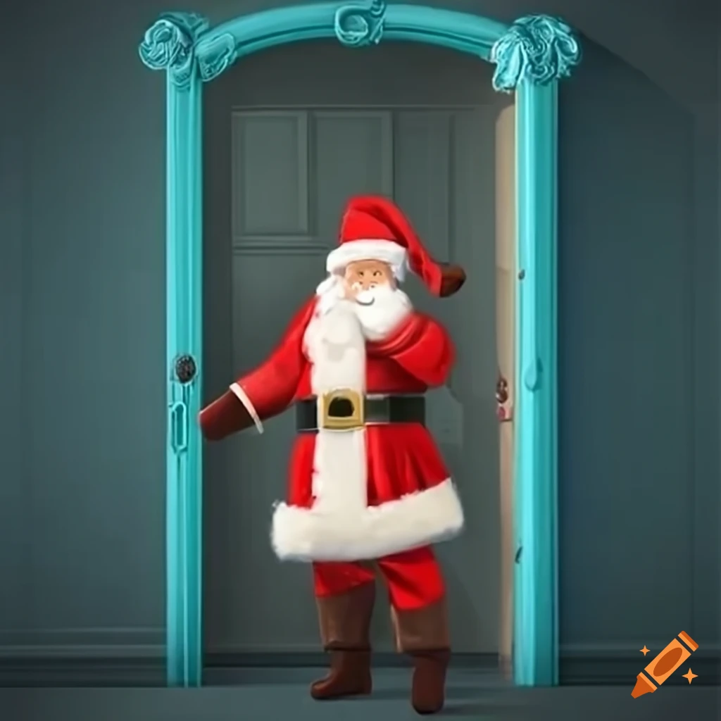 Santa claus standing by a door