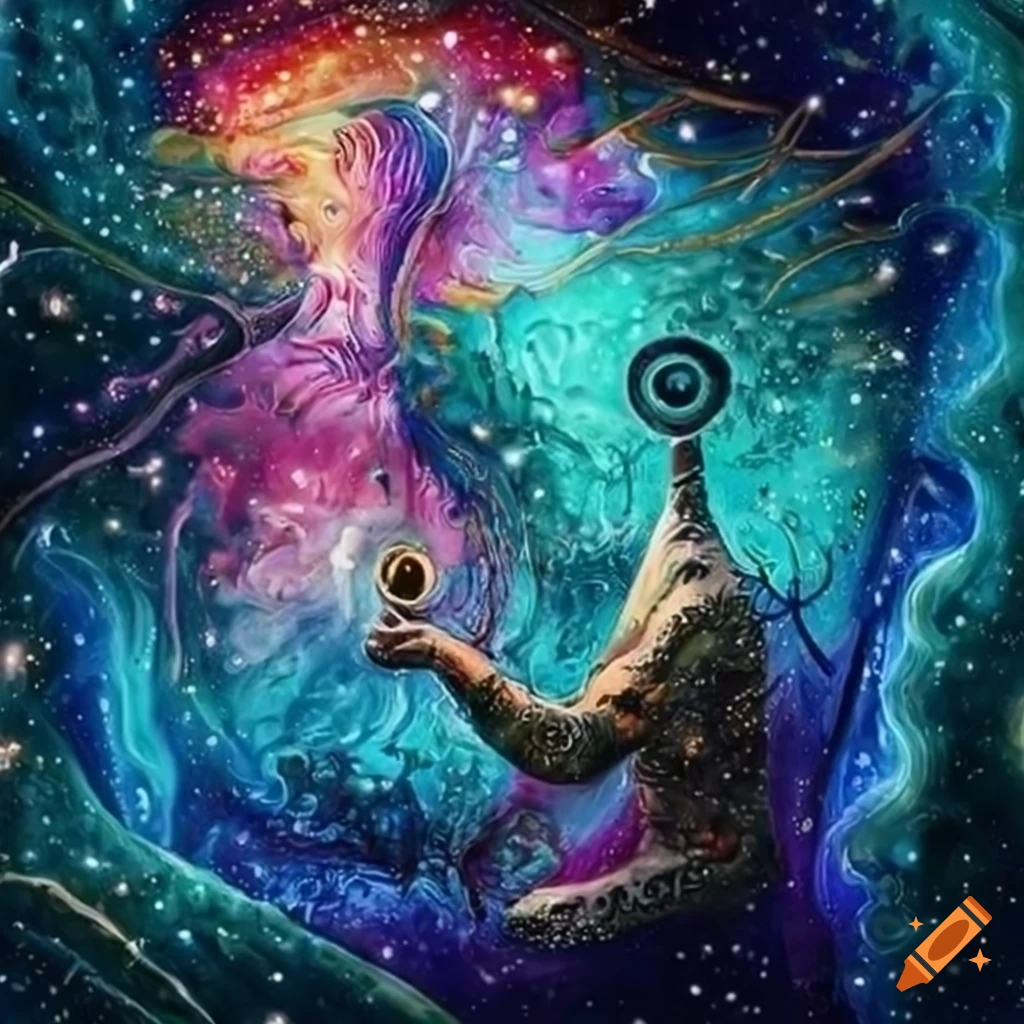 Arte impresionista con elementos psicodélicos en universo místico