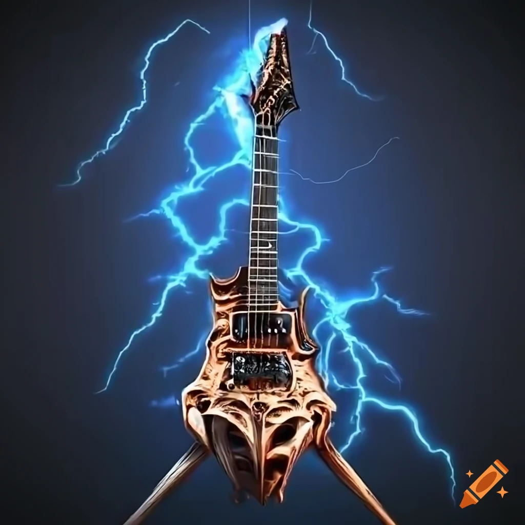 Biomechanical lightning guitar artwork on Craiyon