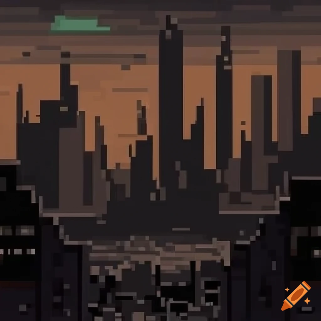 Pixel art of a destroyed city on Craiyon
