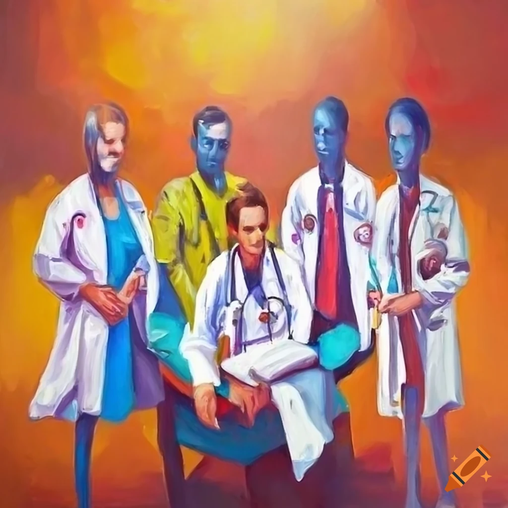Painting of doctors discussing medical cases on Craiyon