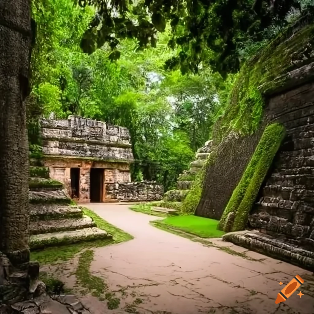 Ancient mayan jungle city in broad daylight