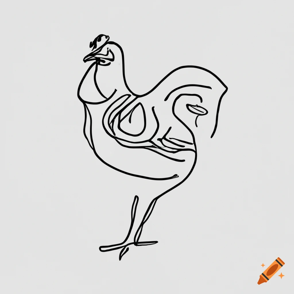 Minimalist artistic outline of a chicken in one continuous line on Craiyon