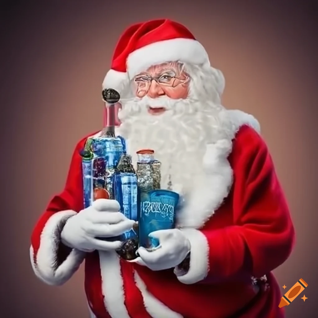 Blue vodka with santa claus design on Craiyon
