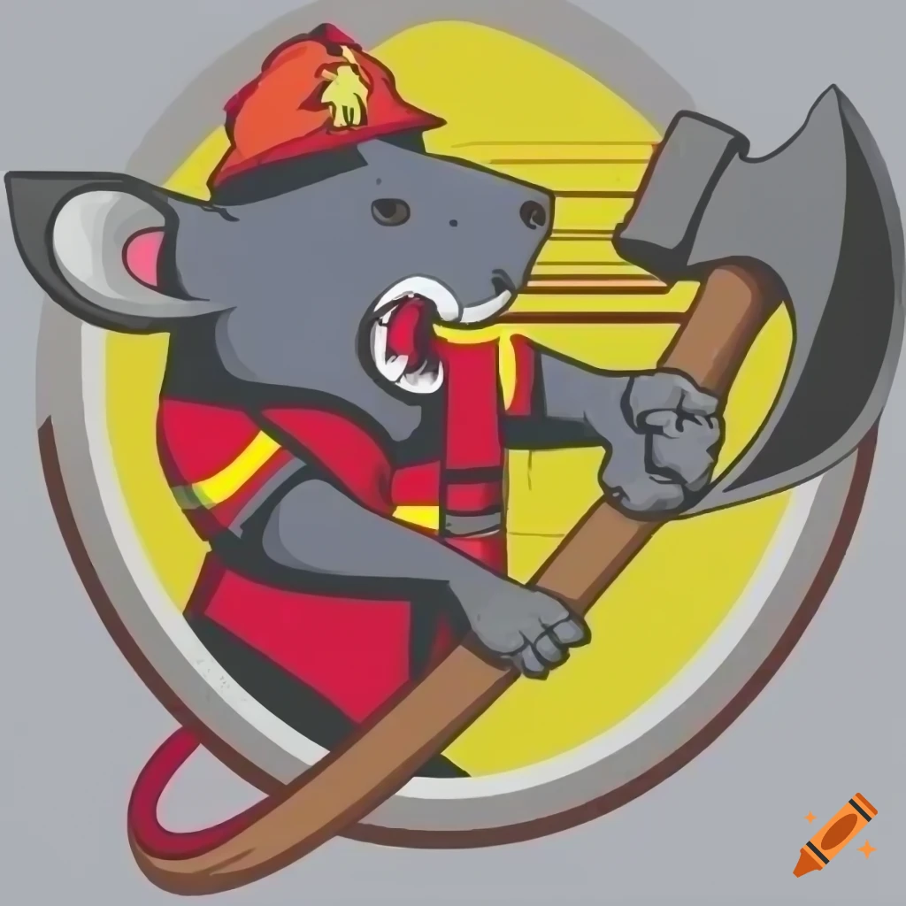 Logo of a tough rat fire fighter with an axe on Craiyon